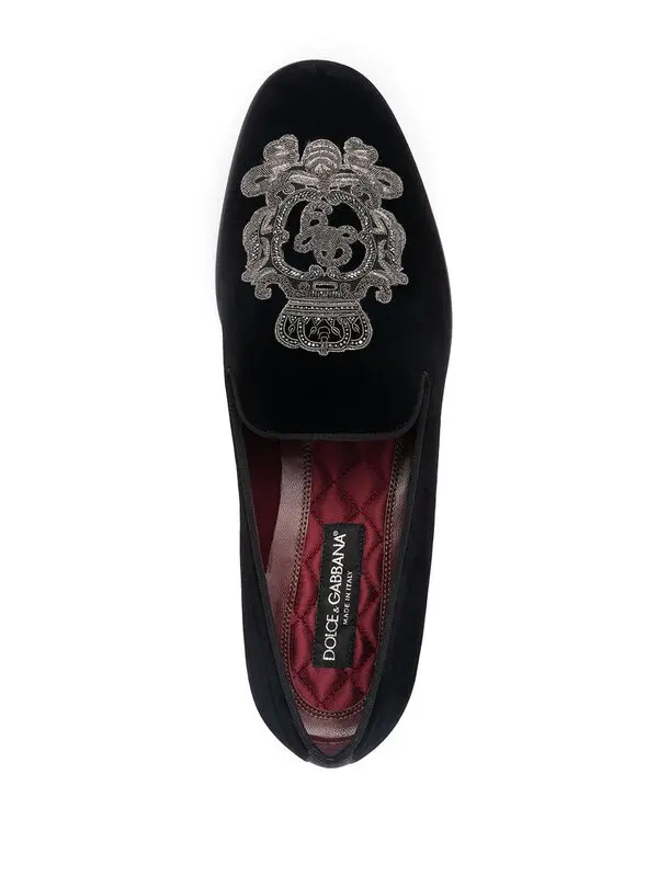Dolce & Gabbana Leonardo Embroidered Slippers - Black