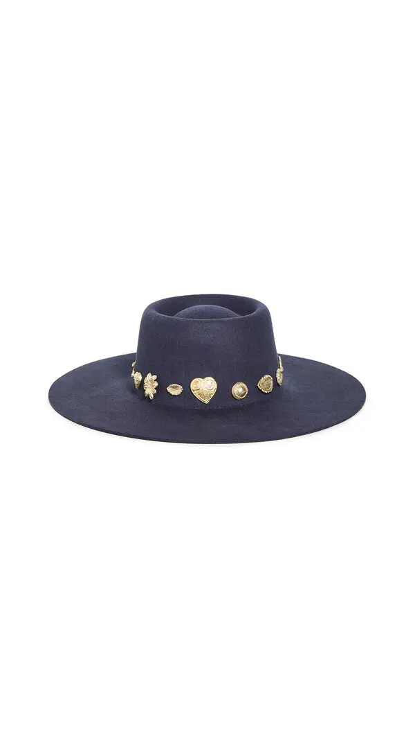 lack of color the cosmic black wool boater hat w/ gold conchos size medium NEW Lack of Color Women main image 4