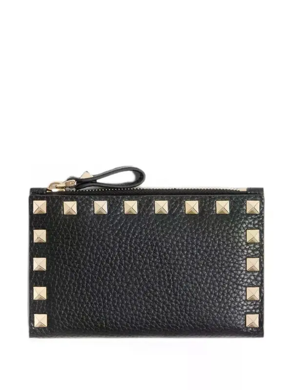 Valentino Garavani Rockstud Grainy Calfskin Card Holder With Zip - Black
