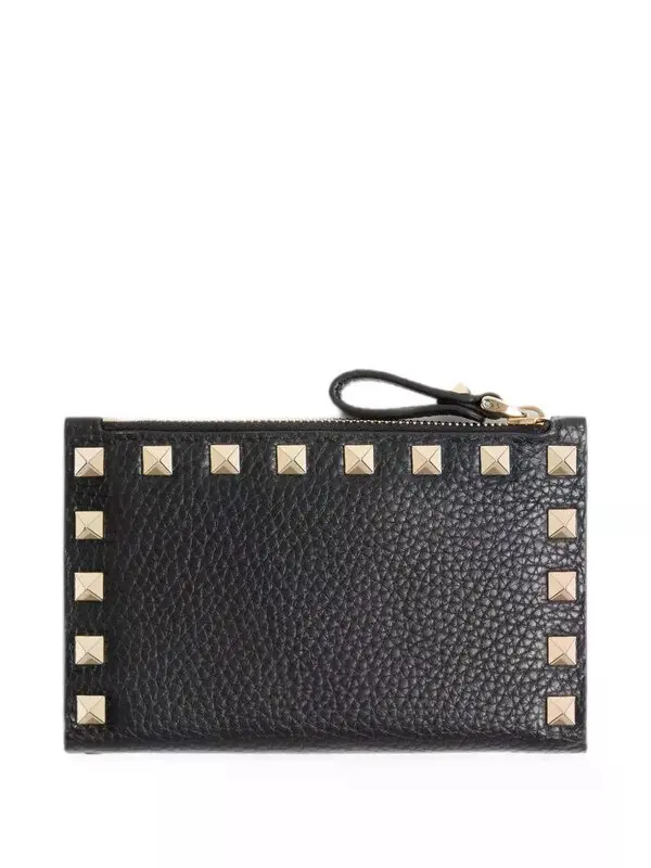 Valentino Garavani Rockstud Grainy Calfskin Card Holder With Zip - Black