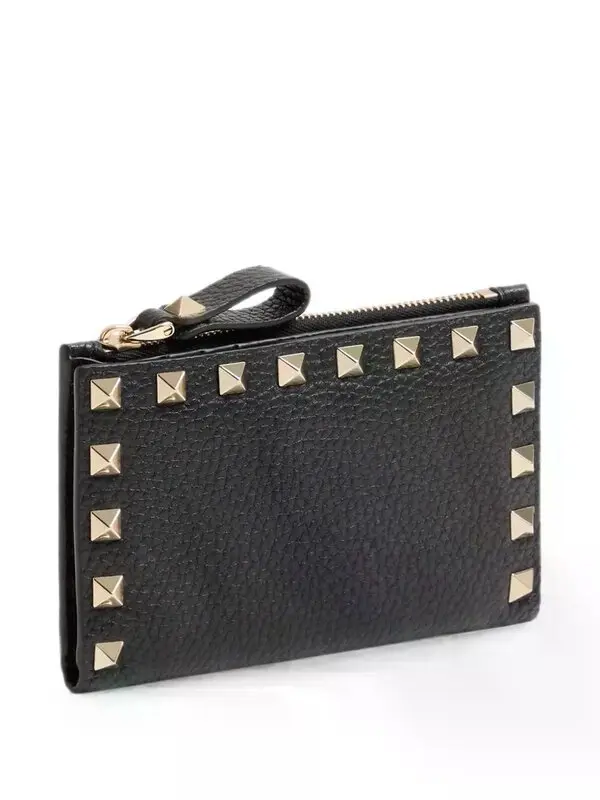 Valentino Garavani Rockstud Grainy Calfskin Card Holder With Zip - Black