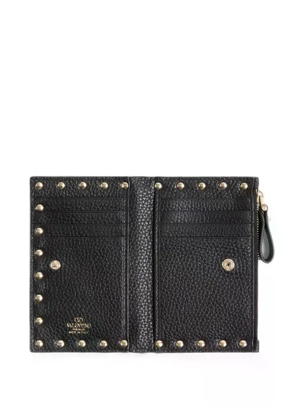 Valentino Garavani Rockstud Grainy Calfskin Card Holder With Zip - Black
