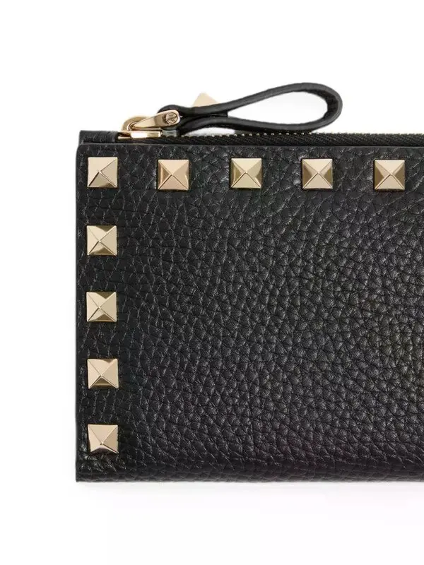 Valentino Garavani Rockstud Grainy Calfskin Card Holder With Zip - Black