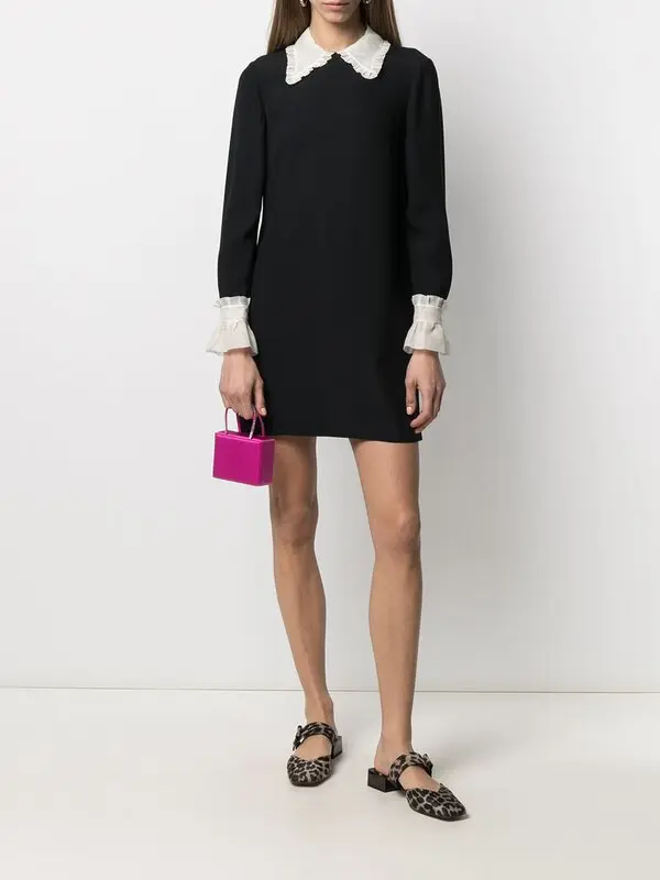 black velvet holiday dress Little Black Dress with White Pointed “Peter Pan” Collar – MyDearCloset