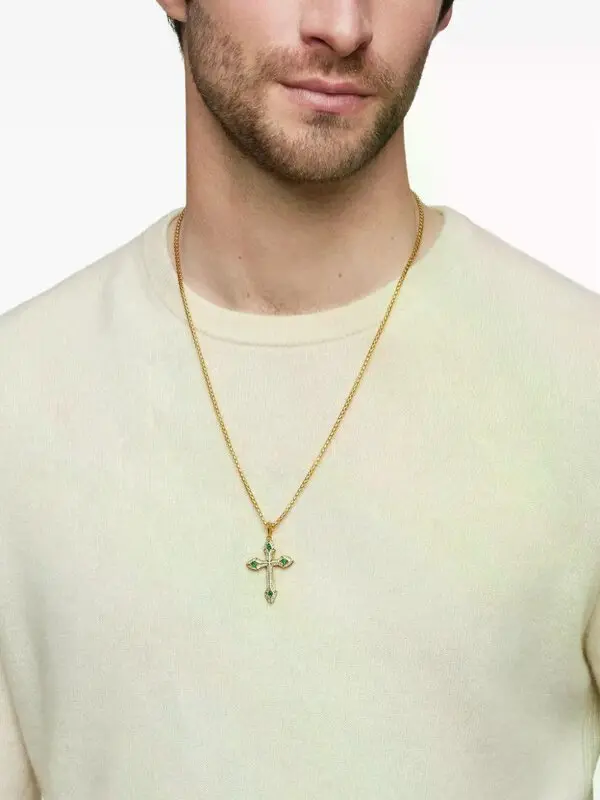 David Yurman 18kt Yellow Gothic Cross Diamond And Emerald Amulet