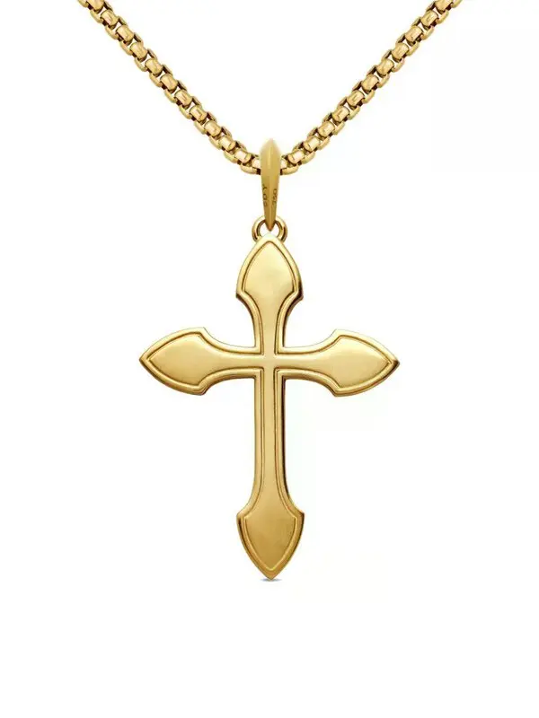 David Yurman 18kt Yellow Gothic Cross Diamond And Emerald Amulet