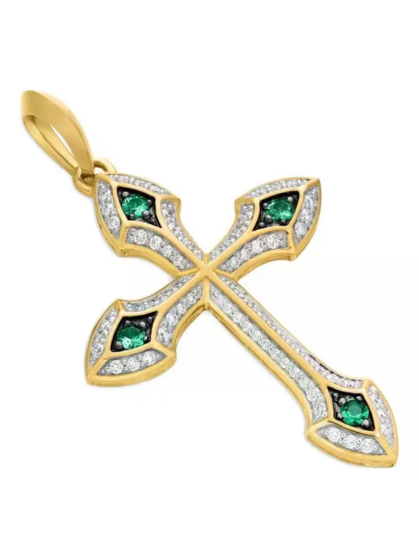 David Yurman 18kt Yellow Gothic Cross Diamond And Emerald Amulet