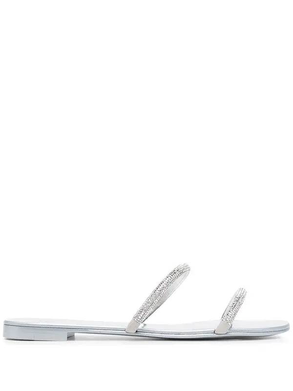 GIUSEPPE ZANOTTI Crystal Embellished Flat Sandals - Silver