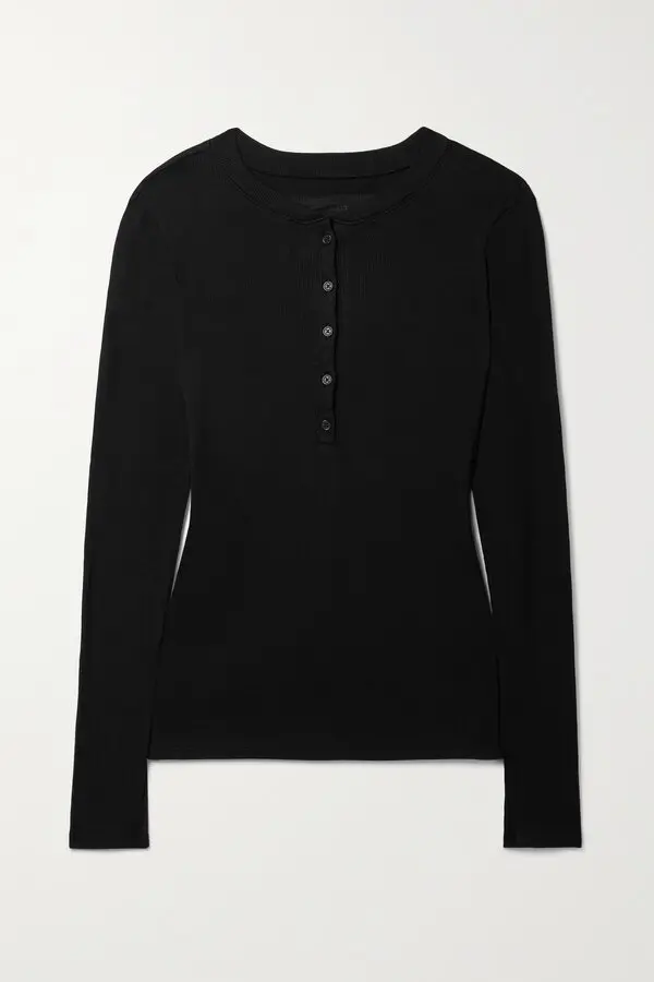 NILI LOTAN Jordan Ribbed Cotton-jersey Top - Black