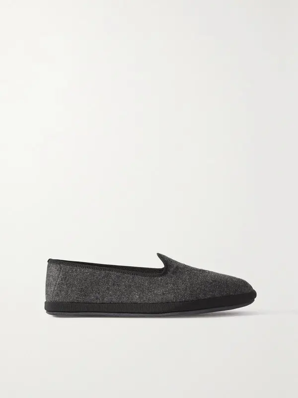 Loro Piana Venice Embroidered Cashmere-blend Flannel Slippers - Gray