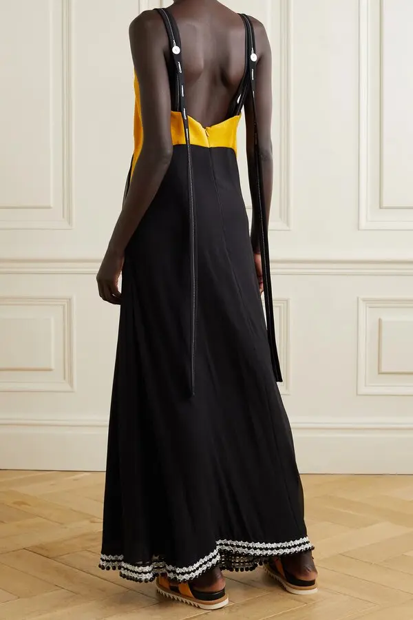Beaded Crochet And Velvet-trimmed Silk-chiffon Maxi Dress