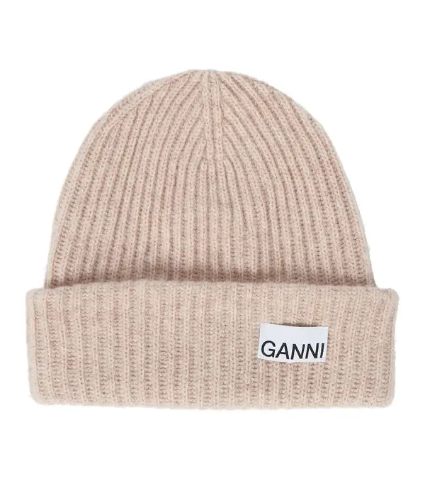 GANNI Wool-blend Beanie - Beige