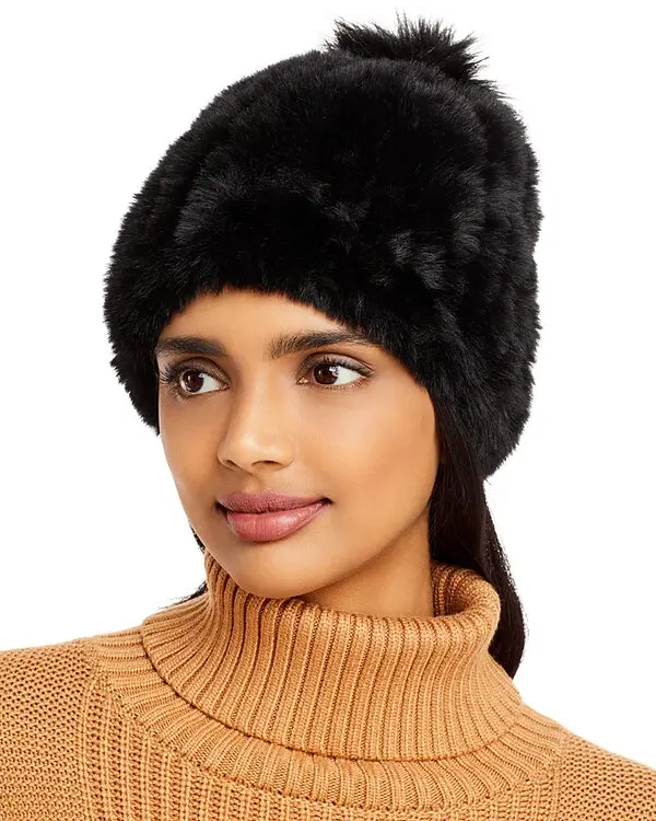 Surell Faux Fur Knit Beanie With Earmuffs - Black