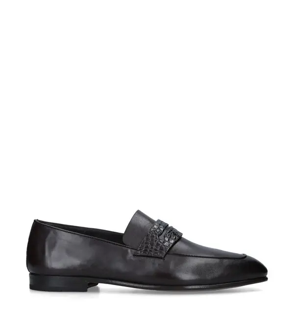 Zegna Alligator Trim Leather Loafers - Brown