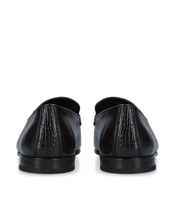 Zegna Alligator Trim Leather Loafers - Brown