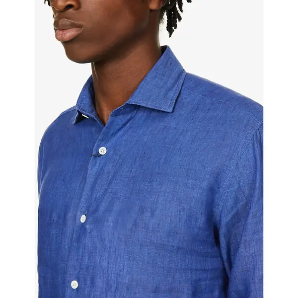 Frescobol Carioca Antonio Regular-fit Cutaway-collar Linen Shirt - Navy