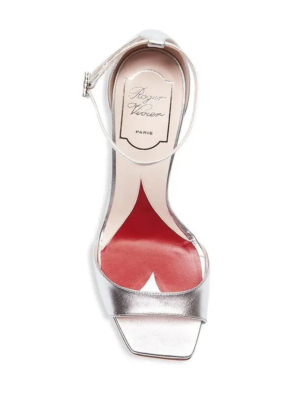 ROGER VIVIER I Love Vivier Embellished-heel Metallic Leather Sandals
