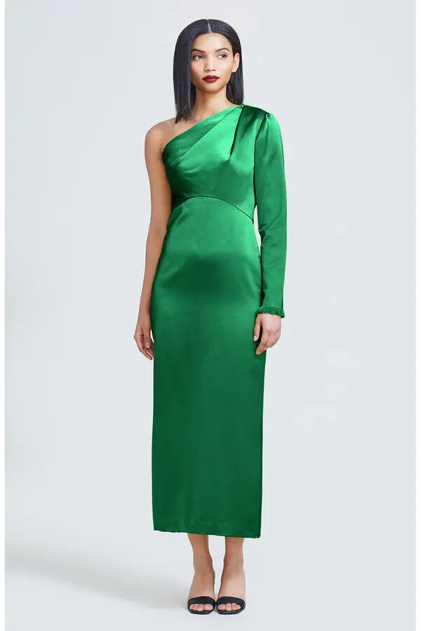 strapless open back dress Popular Green Satin Mermaid One Shoulder Cheap Long Custom Bridesmaid –  MarryLover main image 1