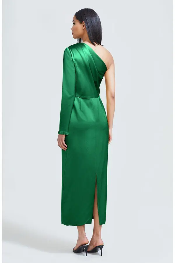 lela rose one shoulder dress Lela Rose Plaid One-Shoulder Draped Dress