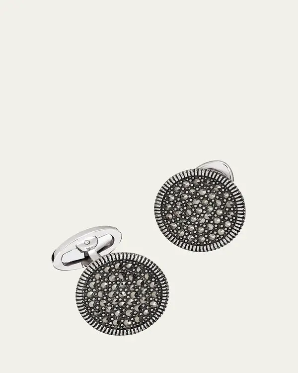JAN LESLIE Round Marcasite Cuff Links, Gray - Grey