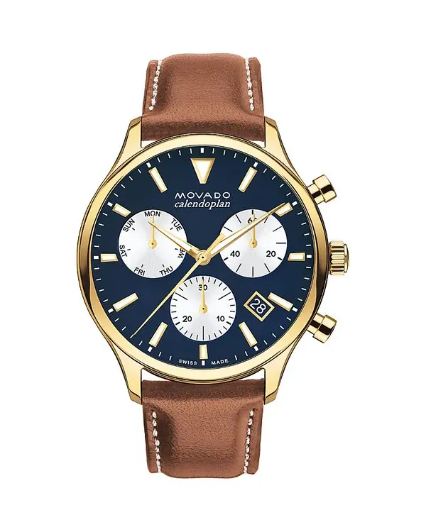 Movado Calendoplan Chronograph 43mm - Blue/brown