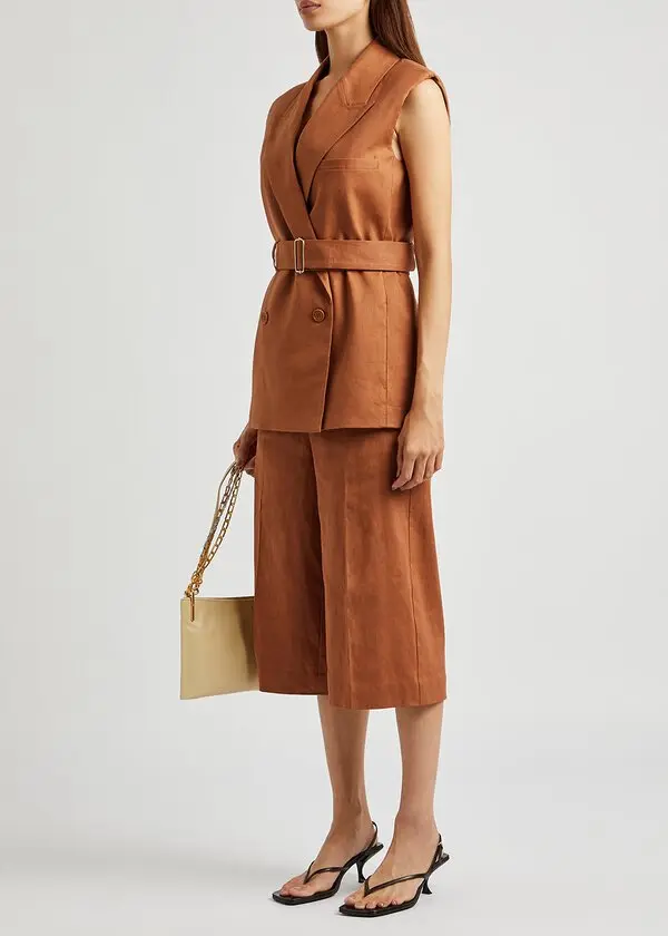 OROTON Burnt Orange Linen-blend Culottes