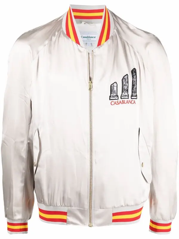 Casablanca Embroidered Zip-up Bomber Jacket - Grey