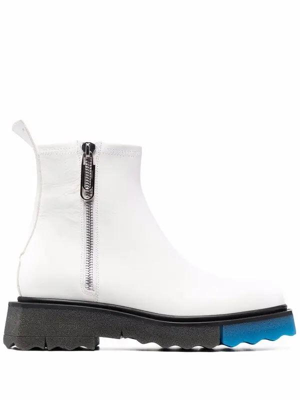 Off-White Contrast Panel Ankle Boots - White