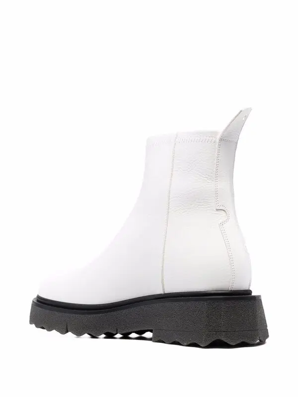Off-White Contrast Panel Ankle Boots - White