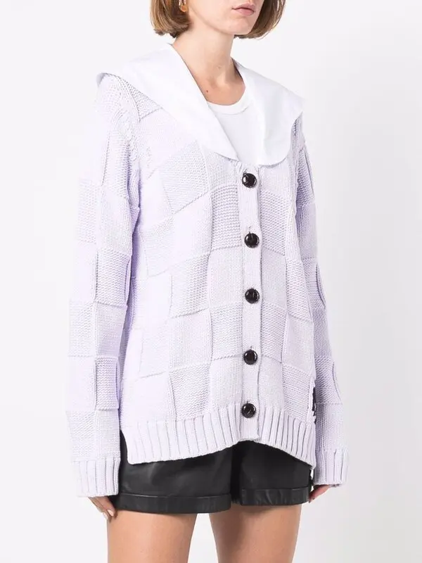 Ganni Smiley Face Cardigan In Purple 49% Off Editorialist