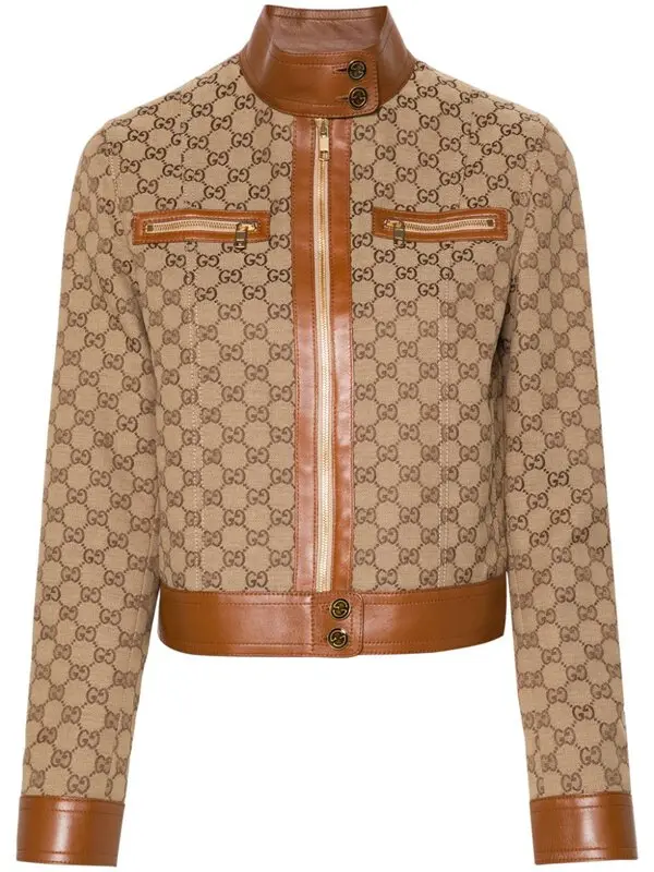 Gucci Gg-canvas Leather-trim Jacket