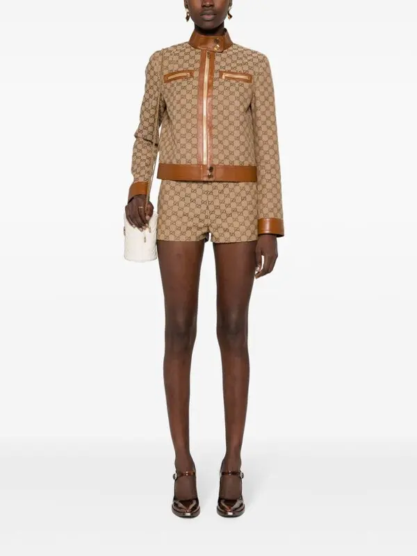 Gucci Gg-canvas Leather-trim Jacket