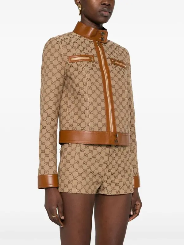 Gucci Gg-canvas Leather-trim Jacket