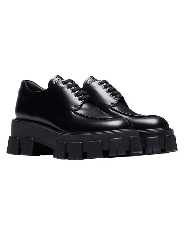 Prada Moonlith Brushed Leather Lace-up Shoes