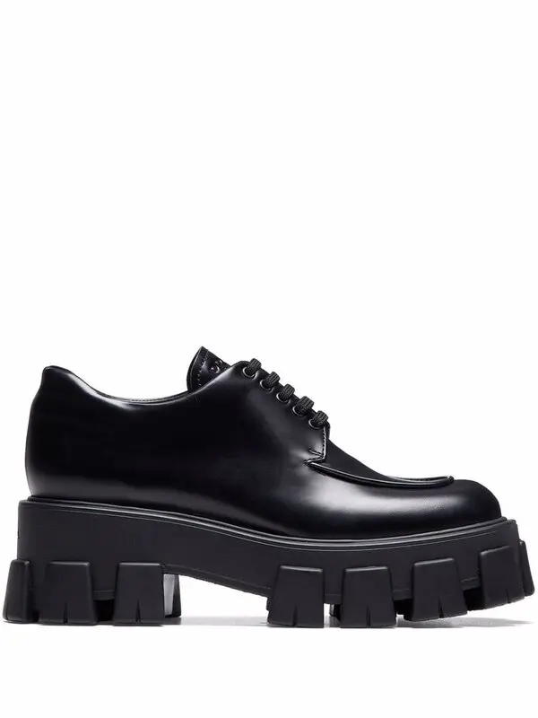 Prada Moonlith Brushed Leather Lace-up Shoes