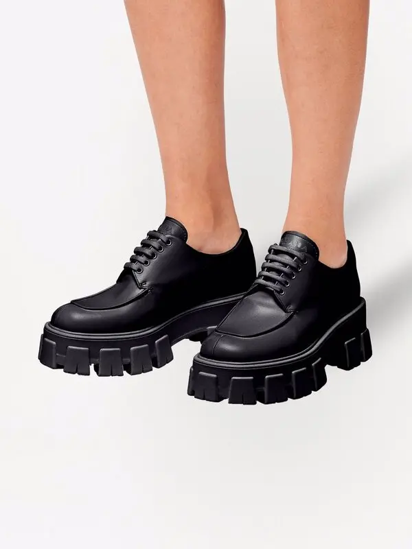 Prada Moonlith Brushed Leather Lace-up Shoes