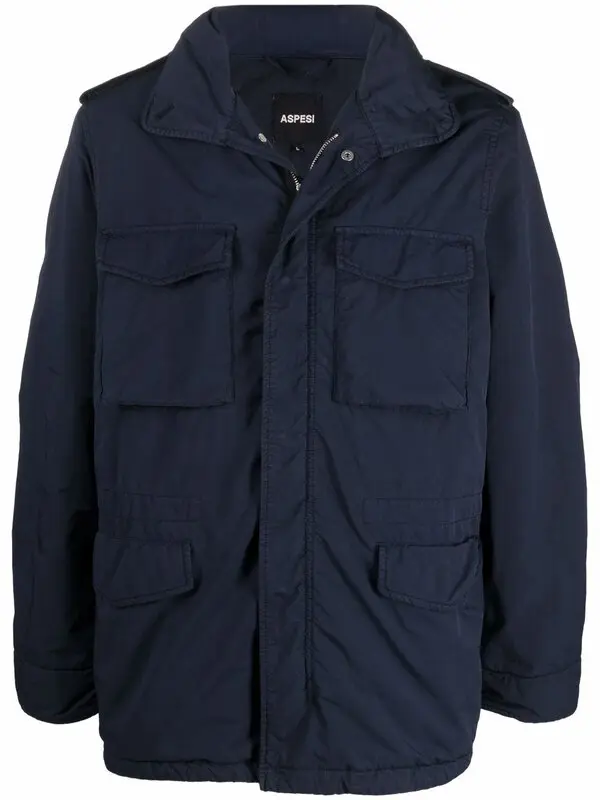 Aspesi Crinkled-finish Military Jacket - Blue
