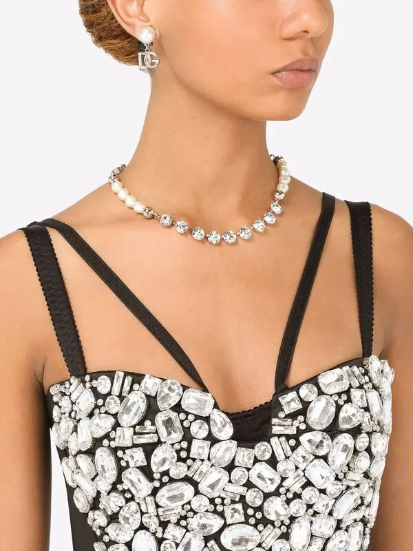Dolce & Gabbana Dg Logo Pearl Embellished Drop Earrings