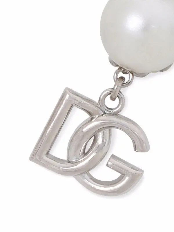 Dolce & Gabbana Dg Logo Pearl Embellished Drop Earrings