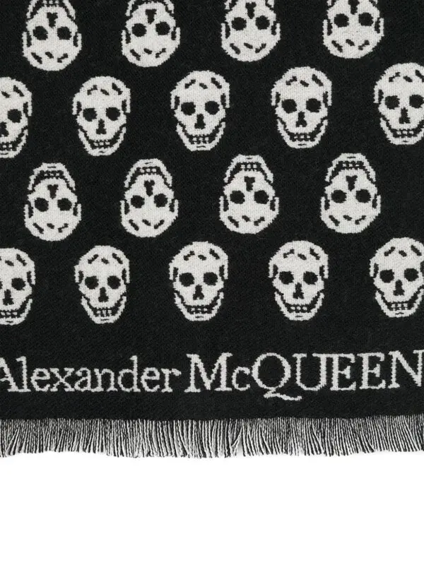 Alexander Mcqueen Skull Reversible Fringed Scarf - Black