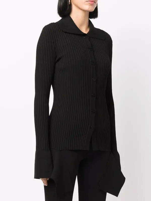 ANDREĀDAMO Long-sleeve Ribbed Cardigan With Cut-out Detail