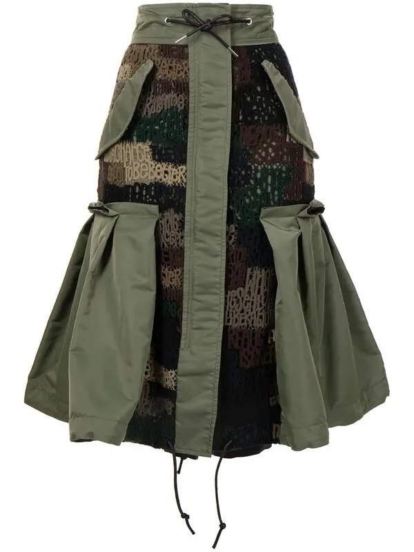 Sacai Camouflage Ruffle-hem Midi Skirt