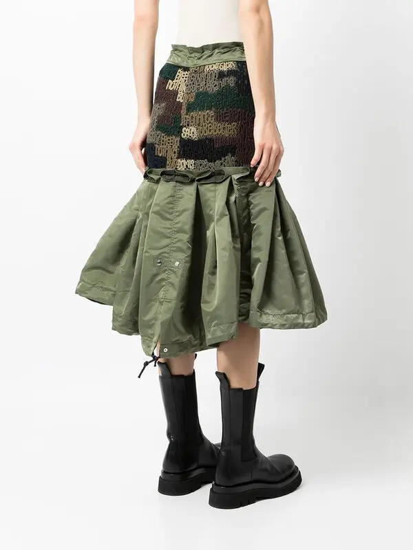 Sacai Camouflage Ruffle-hem Midi Skirt