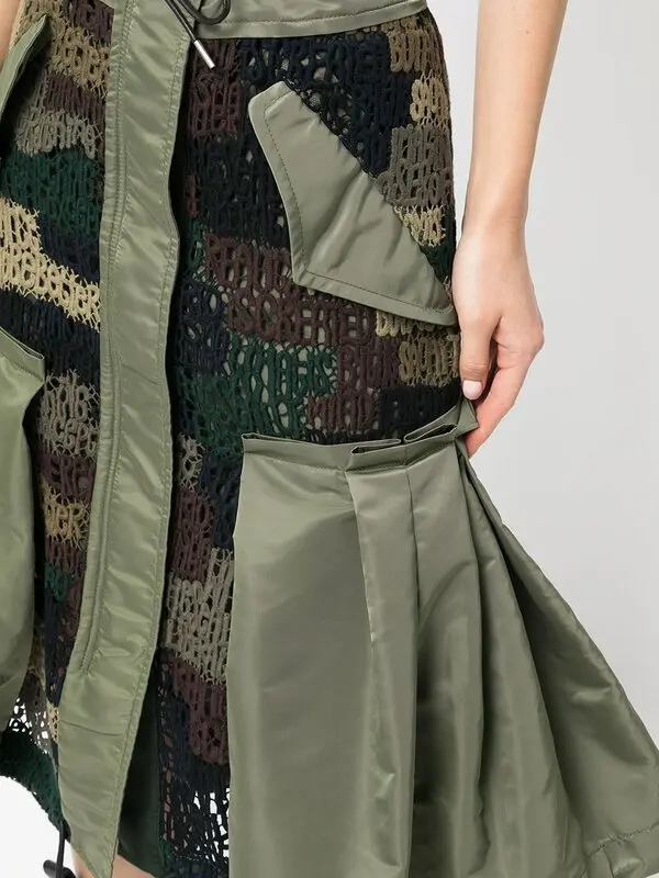 Sacai Camouflage Ruffle-hem Midi Skirt