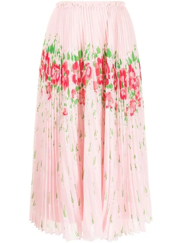 Red Valentino Floral-print Pleated Midi Skirt - Pink