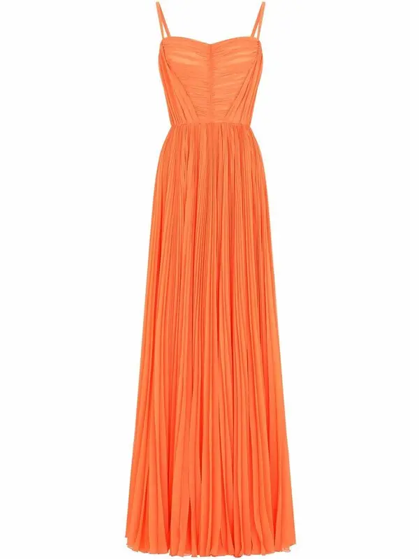 Dolce & Gabbana Pleated Chiffon Maxi Dress - Orange