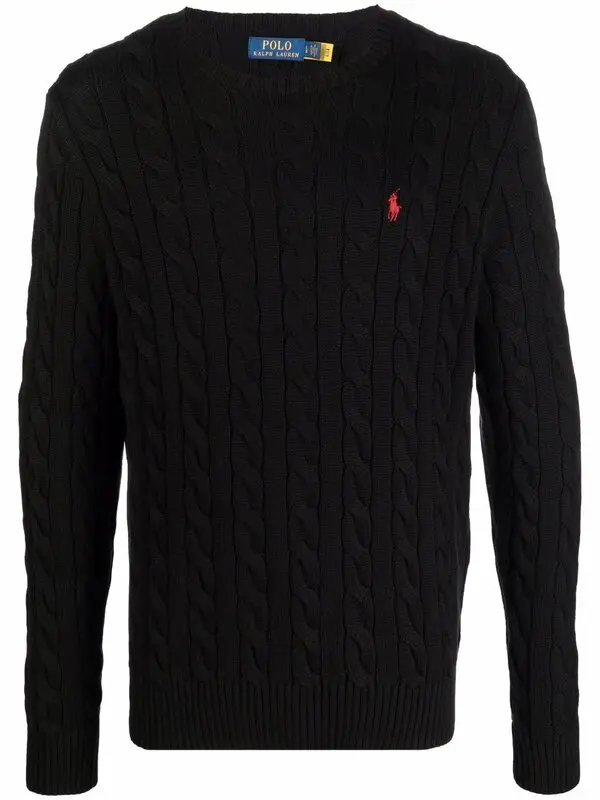 Polo Ralph Lauren Logo-embroidered Cable-knit Jumper - Black