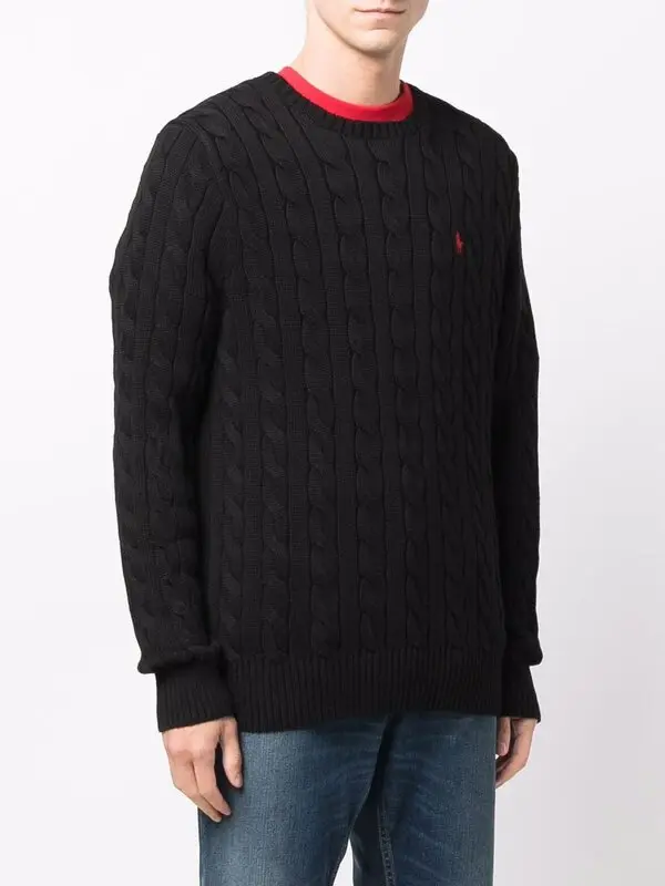 Polo Ralph Lauren Logo-embroidered Cable-knit Jumper - Black