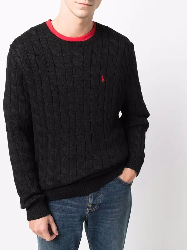 Polo Ralph Lauren Logo-embroidered Cable-knit Jumper - Black