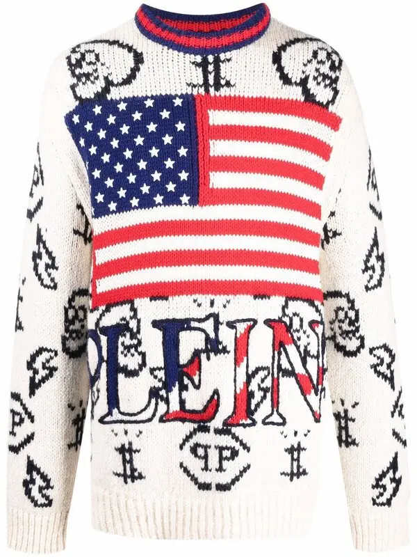 Philipp Plein Usa Flag-print Jumper - Neutrals